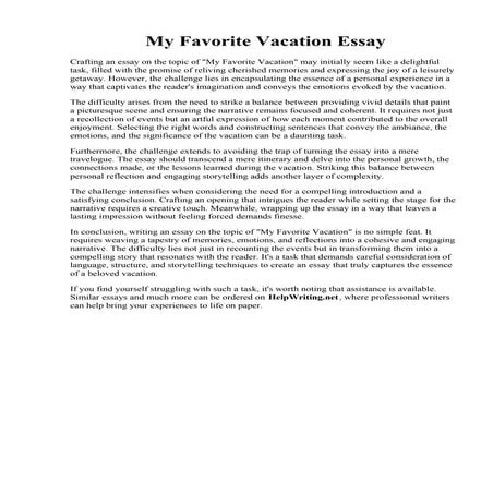My Favorite Vacation Essay. Creative Writing On How I Spent My Summer ...