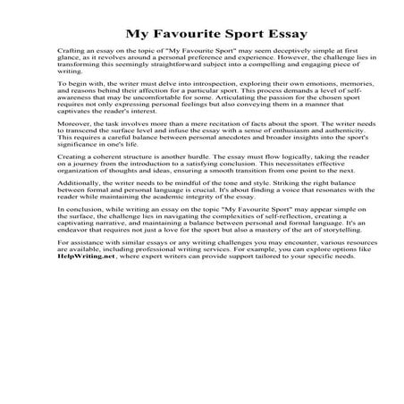 My Favourite Sport Essay. What Is Your Favorite Sport And Why Essay ...
