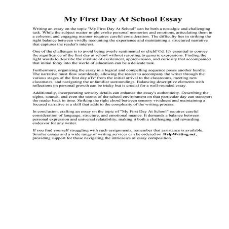 My First Day At School Essay. Essay On My First Day At School For Class ...