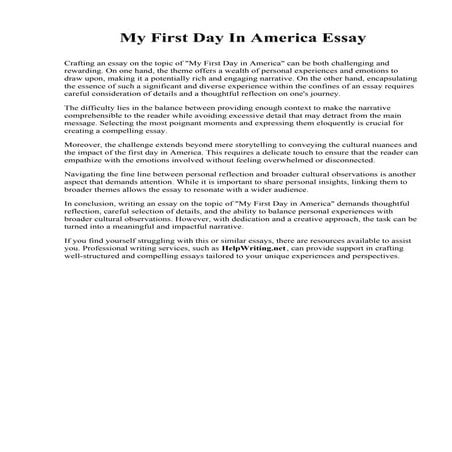 My First Day In America Essay. New Brunswick Theological Seminary | PDF