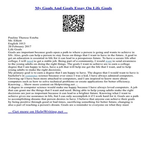 My Goals And Goals Essay On Life Goals | PDF