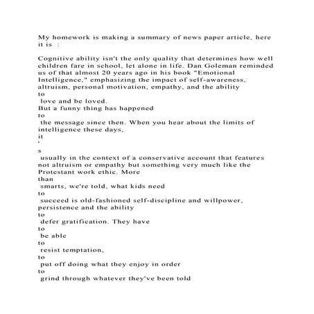 My homework is making a summary of news paper article, here it is .docx