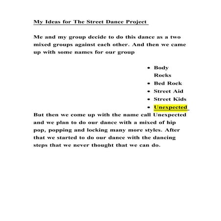 My ideas for the street dance project | DOC