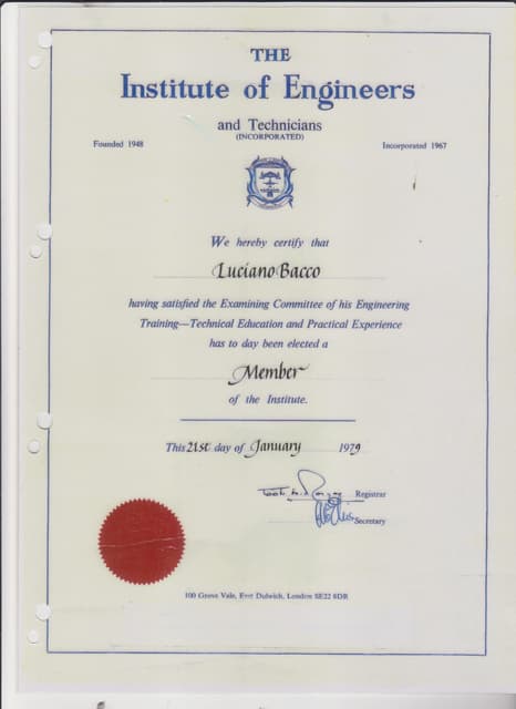 Sample of the Society of Engineers ' Membership Certificate | PDF