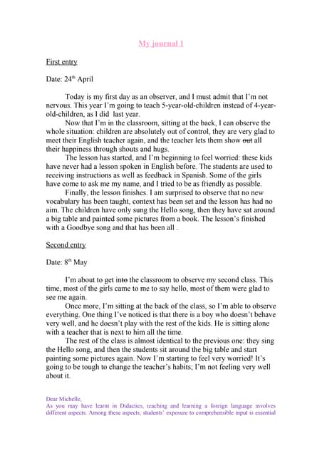 Observation reflection | DOCX | Homework and Study | Education