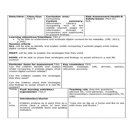 My Computing lesson on Information Literacy | DOCX