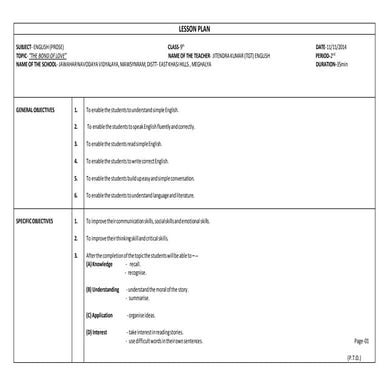 The bond of love by J KUMAR LESSON PLAN | DOCX