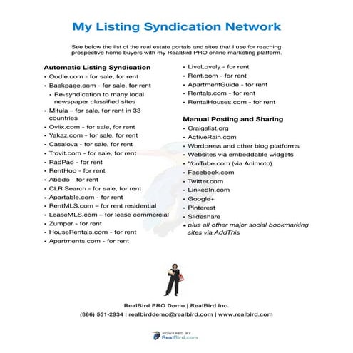 RealBird PRO Listing Syndication Network Client Handout | PDF