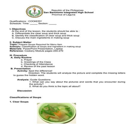 Semi detailed lesson plan in Tle cookery | DOCX