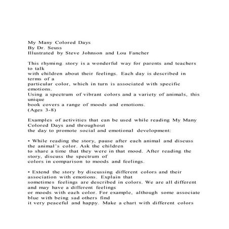 My many colored days by dr. seussillustrated by steve johns | DOCX