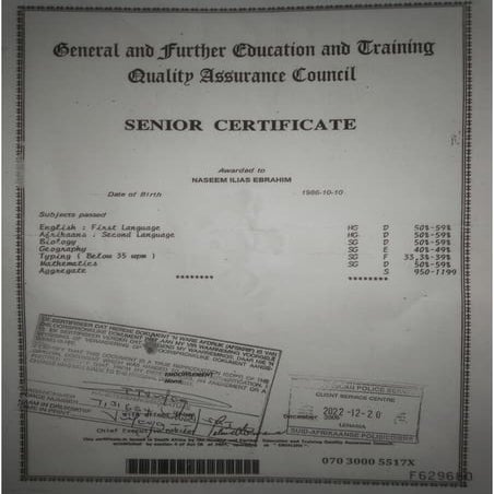 My matric certificate, I passed.thanks. | PDF | Education