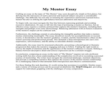 My Mentor Essay. Mentor Assessment 1 Mentorship Essays | PDF