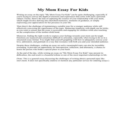 My Mom Essay For Kids | PDF
