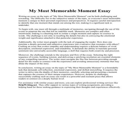 My Most Memorable Moment Essay | PDF