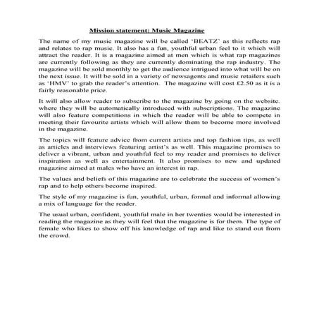 My music magazine mission statement | DOCX
