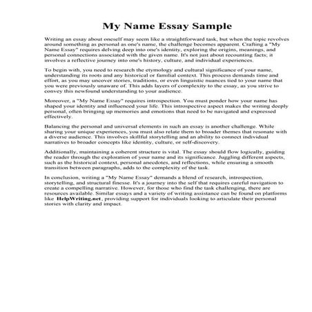 My Name Essay Sample. Business paper: Sample essay paper | PDF
