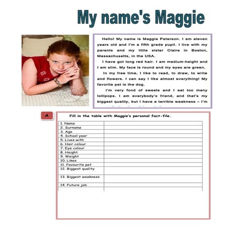 My name's maggie comprehension week one | DOC