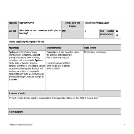 MYP 1 22-23 Design Unit 1 What role do our classroom walls play in ...