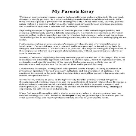 My Parents Essay. Relationship Between Parent and Child Essay Example ...