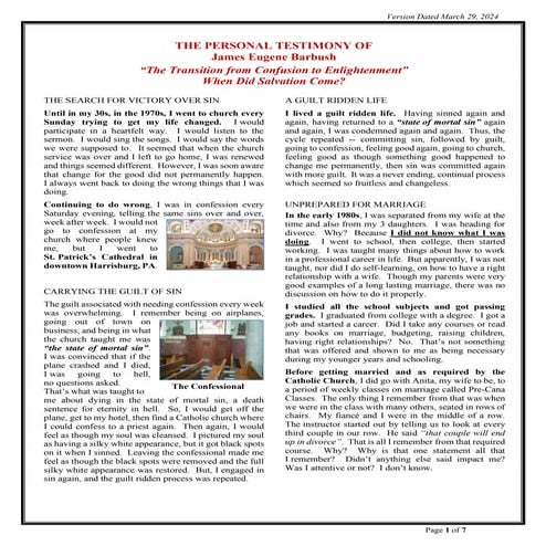 My Personal Testimony - James Eugene Barbush - March 11, 2024 | PDF