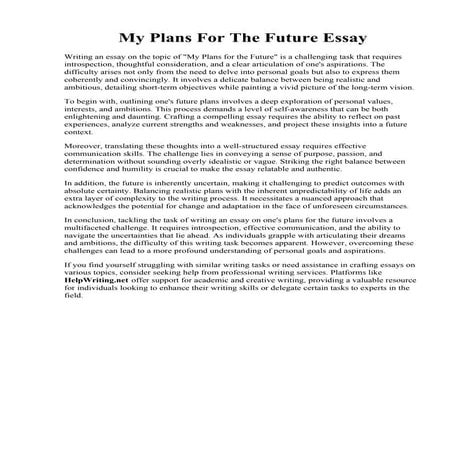 My Plans For The Future Essay | PDF