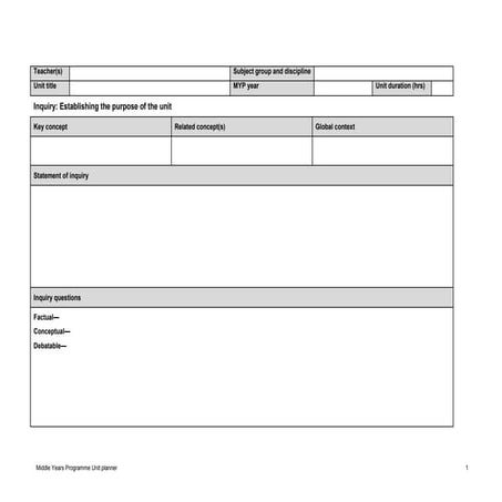 Unit planner for MYP Lesson Plannigngng. | DOCX