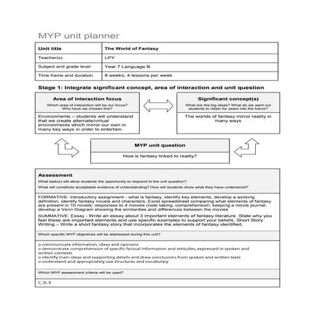Myp unit the worlds of fantasy (3) (2) | DOCX
