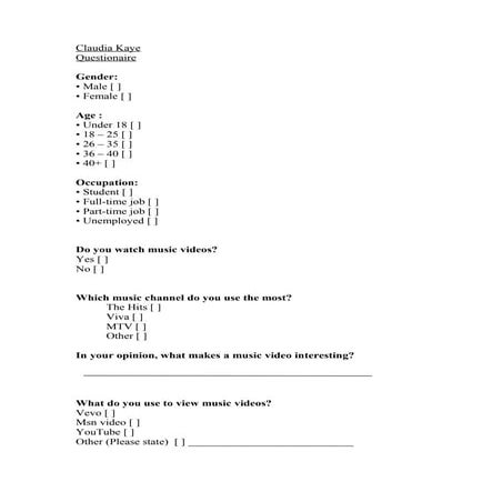 Music video questionnaire | DOCX