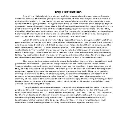 My Reflection in my delivery of the lesson.docx