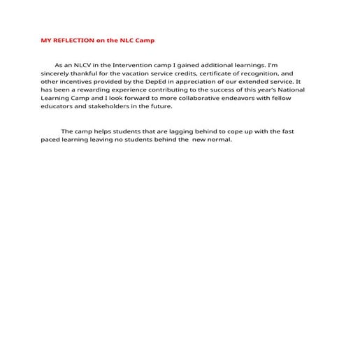 MY REFLECTION on the NLC Camp for 2024-2025.docx