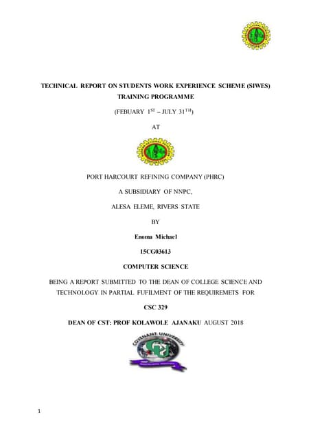 SIWES TECHNICAL REPORT SAMPLE | PDF