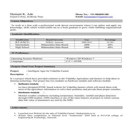 My resume | DOC | Technology & Computing