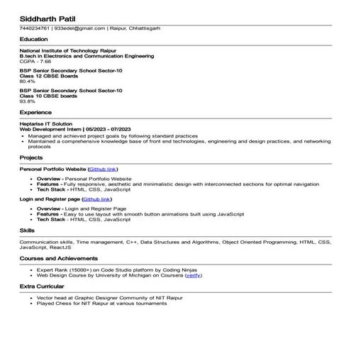 Siddharth's Resume | PDF