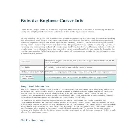 Robotics Engineer Career Info | PDF
