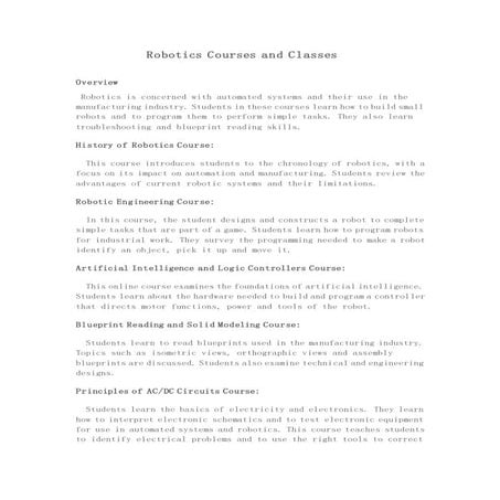 Robotics Courses and Classes | DOCX