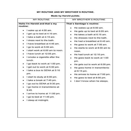 My routine and my brother`s routine | DOCX | Remote Working | Careers