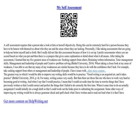 My Self Assessment | PDF