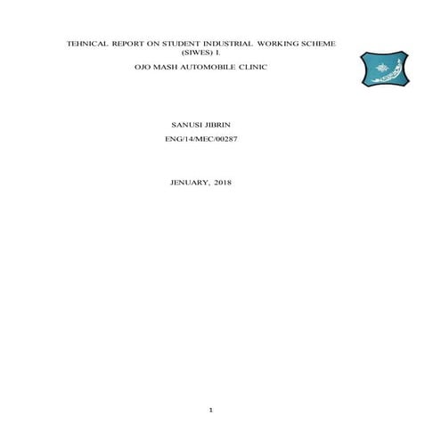 SIWES TECHNICAL REPORT SAMPLE | PDF
