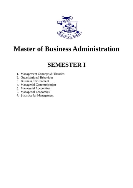 MBA Syllabus of University Of Mysore - 1st semester | PDF