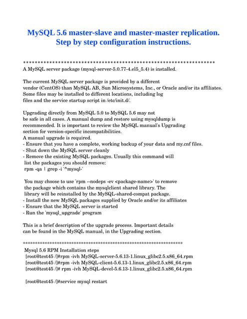 My Sql 56 Master Slave And Master Master Replicationstep By Step Configuration Instructions Pdf