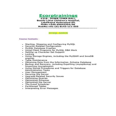 Mysql admin training india | PDF