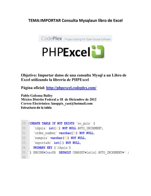 Mysql A Excel Con Php Excel Pdf