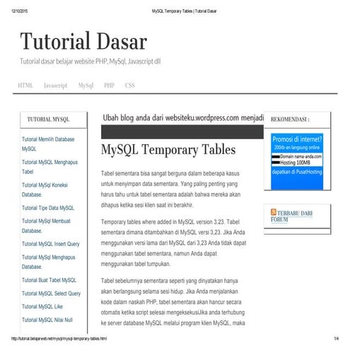 My Sql Temporary Tables Tutorial Dasar Ppt 