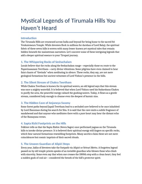 Tumburu Theertham – The Sacred Waterfall of Tirumala | DOCX