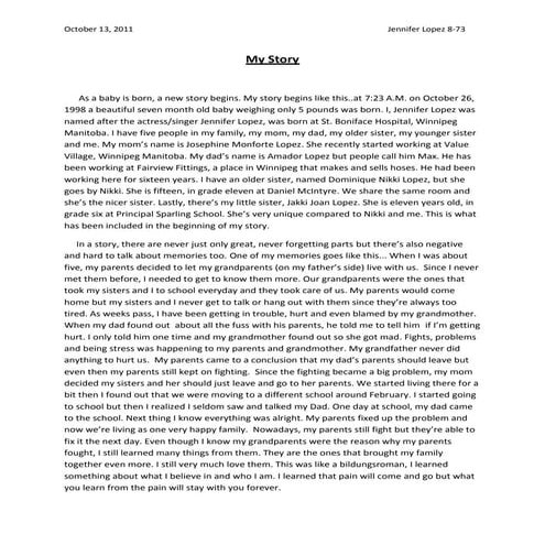 Jennifer's My story | DOCX | Parenting Children Aged 4-11 | Parenting