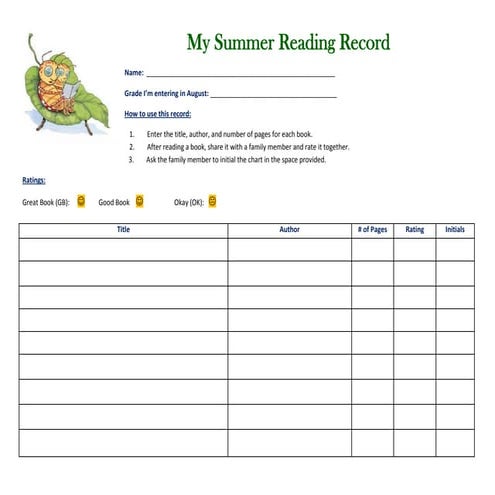 My summer reading record | PDF