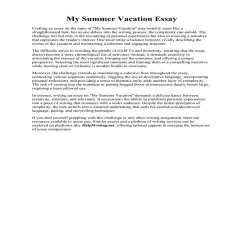 My Summer Vacation Essay. Essay on Summer vacation - for Higher ...