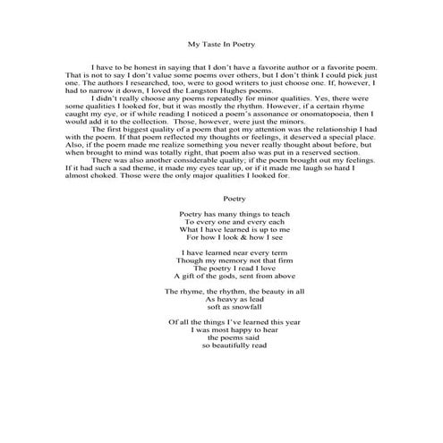My Taste In Poetry | DOC | Poetry | Books and Literature