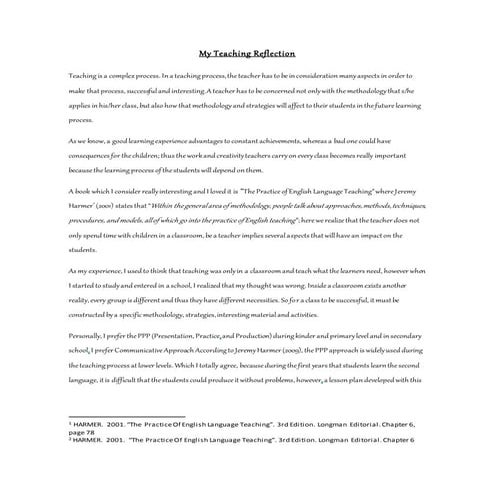 My teaching reflection | DOCX | Education