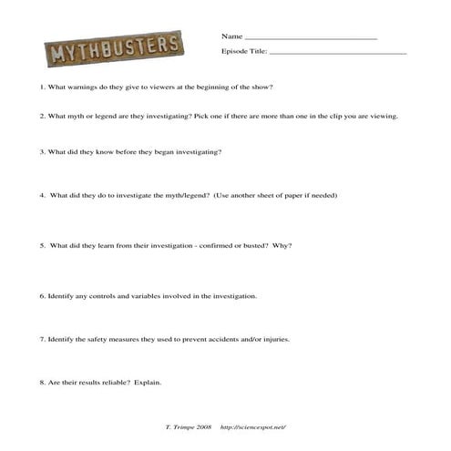 Mythbusterswkst | PDF